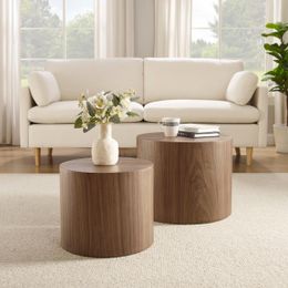 Couchtisch Salesfever, B:48cm H:38cm T:48cm, braun, MDF mit Walnussholzfurnier, Wohnzimmer, Tische, "Coffeetable im 2er-Set: Stilvoller Mittelpunkt",