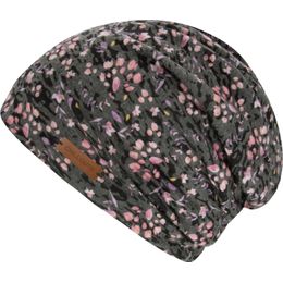 Chillouts Damen Beanie "Linz Hat"dunkelgrau, Baumwollmischung, M&uuml;tzen, Feminine Beanie mit verspieltem Bl&uuml;tenprint