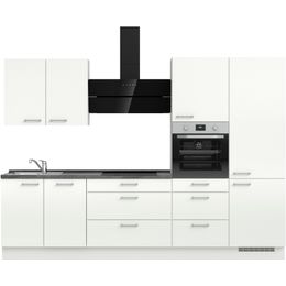 K&uuml;chenzeile Nobilia, B:300,3cm H:216,6cm T:60cm, wei&szlig;, Komplettk&uuml;chen-Sets, ""Laser II", Ausrichtung w&auml;hlbar, Breite 300 cm", vormontiert, wahlw. mit