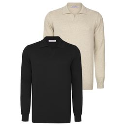 FELIX HARDY Herren Polokragenpullover "Pullover mit Polo-Kragen 2er-Pack"beige, schwarz, Gr. L, 100% Baumwolle, Pullover