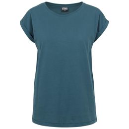 Urban Classics Damen Kurzarmshirt "Urban Classics Damen Ladies Extended Shoulder Tee"teal, Gr. XS, unifarben, 100% Baumwolle, Shirts