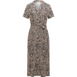 Ragwear Damen Sommerkleid "Sawira Long Print"braun, Gr. M, Material: 100% Viskose, Kleider, Gemustertes Midikleid mit Knopfleiste