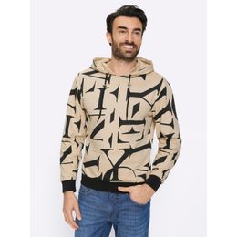 Marco Donati Herren Hoodie, sand-schwarz-bedruckt, Gr&ouml;&szlig;e 44/46