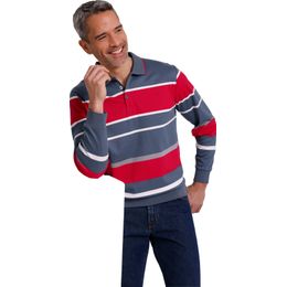 Herren Sweatshirt mit Polokragen rauchblau-rot-geringelt, Gr&ouml;&szlig;e 48/50