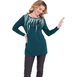 Damen Longshirt mit Pailletten petrol, Gr&ouml;&szlig;e 52