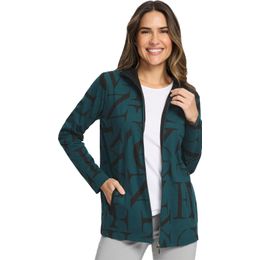 Damen Shirtjacke mit Lettering-Druck petrol-schwarz-bedruckt, Gr&ouml;&szlig;e 46