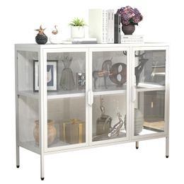 Standvitrine Vcm, B:100cm T:35cmwei&szlig;, Obermaterial: 100% Metall MT., Schr&auml;nke, "Stahl Glas Vitrine Sideboard Kommode Floka L"
