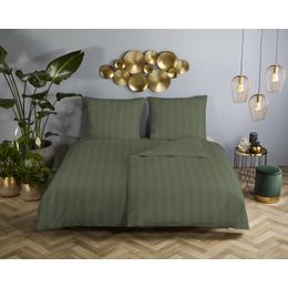 Wendebettw&auml;sche Descanso "Hotel Sevilla", oliv gr&uuml;n, B/L: 155cm x 220cm, 1 Stk., 1 Stk., Satin, B/L: 80cm x 80cm, 2, Satin, Obermaterial: 100% Baumwolle, Bettw&auml;sche, Wendebettw&auml;sche, Satin, Rei&szlig;verschluss, Wende, Luxe, Streifen, uni