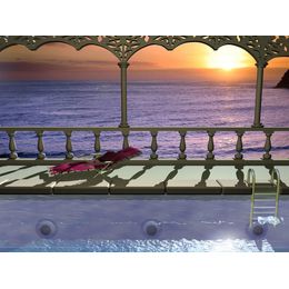 papermoon Fototapete "Pool am Meer", B/L: 2m x 1,49m, Bahnen: 4 Stk., bunt, Schlafzimmer, Tapeten