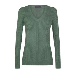 FELIX HARDY Damen V-Ausschnitt-Pullover "Kabelstrick-Pullover mit V-Ausschnitt"gr&uuml;n, Gr. L, 100% Baumwolle, Pullover