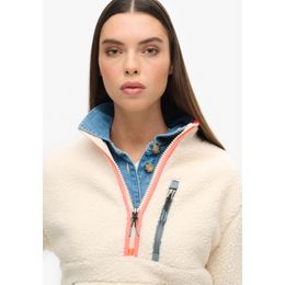 Superdry Damen Fleecepullover "OUTDOOR HALF ZIP FLEECE", beige, Gr. S, unifarben, Fleece, Obermaterial: 100% Polyester, Sweatshirts