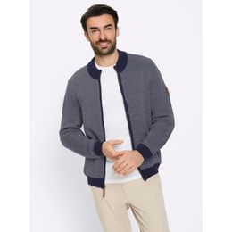 Marco Donati Herren Strickjacke mit unifarbenen Elementen, marine-ecru-meliert, Gr&ouml;&szlig;e 48