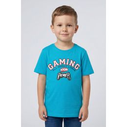 bonprix Jungen T-Shirt, blau, Gr. 152, bedruckt, mehrfarbig, unifarben, Jersey, Obermaterial: 100% Baumwolle, Shirts, bequeme Passform, Kurzarm, mit