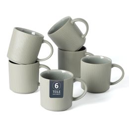 OTTO HOME Becher "Kaffeebecher Ylvii, 6er Set", &Oslash; 9,4cm x 9,8cm, 460ml, 6reactive gr&uuml;n, Trinkgef&auml;&szlig;e, Riffeloptik, sp&uuml;lmaschinenfest und