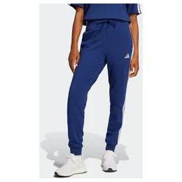 Sporthose Adidas SPORTSWEAR "ESSENTIALS 3-STREIFEN", Damen, Gr. XXL, N-Gr, blau (dunkelblau, wei&szlig;, normal, gr.), Obermaterial: 93% Baumwolle, 7% Elasthan, Hosen Sporthose, L&auml;ssig geschnitten, hoher Bund, schmal zulaufende Beinform