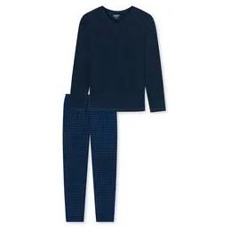 Schlafanzug UNCOVER BY Schiesser "Pyjama", Herren, Gr. L, blau (dunkelblau), Obermaterial: 100% Baumwolle CO., Homewear-Sets Schlafanzug