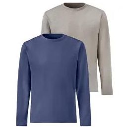 Langarmshirt John Devin "mit Slub-Garn Struktur", Damen, Gr. 3XL (64/66), blau (blau, grau), Slub, Obermaterial: 100% Baumwolle, unifarben, bequem lang, Rundhals, abgesteppte Kante, Shirts Langarmshirt, Longsleeve aus leichter, strukturierter Baumwollqualit&auml;t