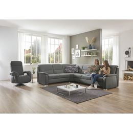 Ecksofa DIE PLANBAR, B:303cm H:92cm T:245cmgrau, 100% Polyester, Wohnzimmer, Sofas, "PP-HS10002", wahlweise mit Kopfteilverstellung, Bettfunktion und