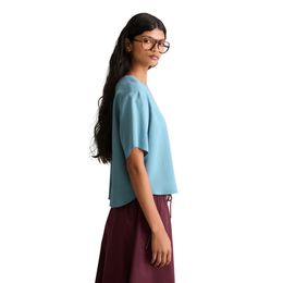 Marc O'Polo Damen Kurzarmbluse "aus TENCEL Lyocell", blau, Gr. XXL, MARC O'POLO DENIM, unifarben, Obermaterial: 100% Lyocell, Blusen