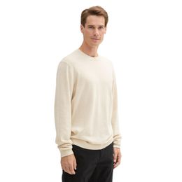 Tom Tailor Herren Rundhalspullover, beige, Gr. L, meliert, Strick, Obermaterial: 95% Baumwolle, 5% Kaschmir, Pullover, mit recyceltem Kaschmir