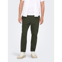Only & Sons ONLY & SONS Herren Stoffhose "ONSLINUS CROP 0007 COT LIN PNT NOOS", gr&uuml;n, Gr. M, unifarben, Web, Obermaterial: 75% Baumwolle, 25% Leinen, Hosen, mit
