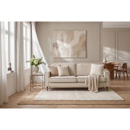3-Sitzer Home Affaire, B:208cm H:89cm T:97cmcreme, 100% Polyester, Sofas, "Pinto Skandi, 206 cm, Chenille, Struktur", mit Keder, Massivholzf&uuml;&szlig;e Eiche