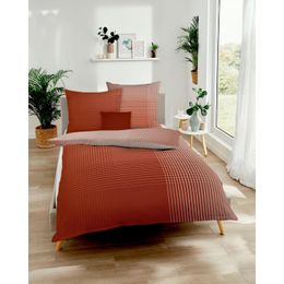 Bettw&auml;sche Kaeppel, orange, Mako-Satin, Obermaterial: 100% Baumwolle, Bettw&auml;sche, "MASTER 100% Baumwolle", mit Karomuster, Markenrei&szlig;verschluss