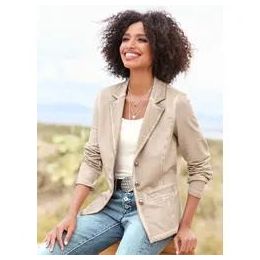 Sweatblazer Heine "Sweatblazer", Damen, Gr. 44, beige, 95% Baumwolle, 5% Elasthan, Blazer