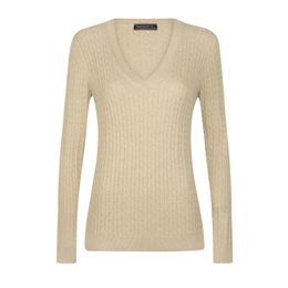 FELIX HARDY Damen V-Ausschnitt-Pullover "Kabelstrick-Pullover mit V-Ausschnitt"beige, Gr. M, 100% Baumwolle, Pullover