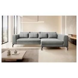 Ecksofa Home Affaire "Cross, mit softem Sitz, L-Form, wendbare Zierkissen, Breite 284 cm", grau (ashgrau), B:284cm H:82cm T:172cm, 100% Polyester, Sofas, Ecksofa, Couch mit vielen Kissen, stylische Kreuznaht, elegante Metallf&uuml;&szlig;e