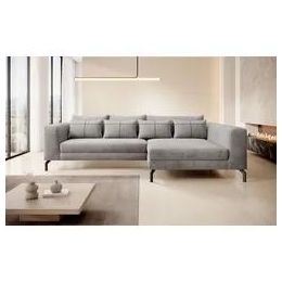 Ecksofa Home Affaire "Cross, mit softem Sitz, L-Form, wendbare Zierkissen, Breite 284 cm", grau (opal grau), B:284cm H:82cm T:172cm, 88% PES; 12% Nylon, Sofas, Ecksofa, Couch mit vielen Kissen, stylische Kreuznaht, elegante Metallf&uuml;&szlig;e