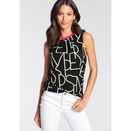 Laura Scott Damen Shirttop, schwarz, Gr. 46, bedruckt, gemustert, kontrastfarbene Details, mehrfarbig, Single Jersey, Obermaterial: 95% Viskose, 5%