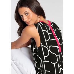 Laura Scott Damen Shirttop, schwarz, Gr. 42, bedruckt, gemustert, kontrastfarbene Details, mehrfarbig, Single Jersey, Obermaterial: 95% Viskose, 5%