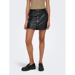 Only Damen Lederimitatrock "ONLAMAZING-LIORA HW FAUX LEAT SKIRT PNT", schwarz, Gr. S, unifarben, Obermaterial: 100% Polyester, R&ouml;cke