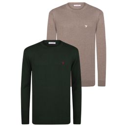 FELIX HARDY Herren Rundhalspullover "Pullover mit Rundhalsausschnitt 2er-Pack"braun, gr&uuml;n, Gr. S, 100% Baumwolle, Pullover