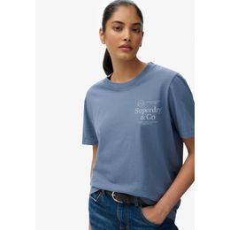 Superdry Damen Print-Shirt "LUXE CASUAL RLXD TEE", blau, Gr. L, bedruckt, Single Jersey, Obermaterial: 100% Baumwolle, Shirts, aus Baumwolle und