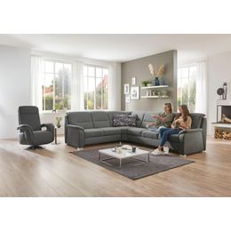 Ecksofa DIE PLANBAR, B:303cm H:92cm T:245cmgrau, 100% Polyester, Wohnzimmer, Sofas, "PP-HS10002", wahlweise mit Kopfteilverstellung, Bettfunktion und