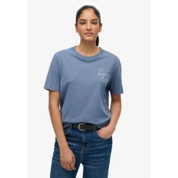 Superdry Damen Print-Shirt "LUXE CASUAL RLXD TEE", blau, Gr. M, bedruckt, Single Jersey, Obermaterial: 100% Baumwolle, Shirts, aus Baumwolle und