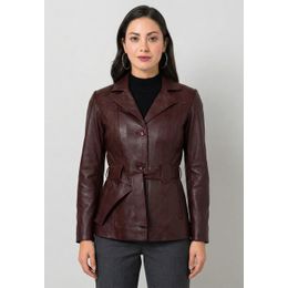 FELIX HARDY Damen Lederjacke "Lederjacke mit G&uuml;rtel und Kn&ouml;pfen"bordeaux, Gr. S, 100% Lammleder, Jacken