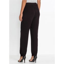 bonprix Damen Stoffhose, schwarz, Gr. 48, Web, Obermaterial: 100% Viskose, Hosen, weite Hose, aus Viskose, mit Bindeband, Loose Fit, eleganter Stil