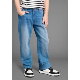 Kangaroos Jungen Loose-fit-Jeans "Jeans mit weitem Bein", blau, Gr. 134, bestickt, Denim/Jeans, Obermaterial: 98% Baumwolle, 2% Elasthan, Jeans, mit