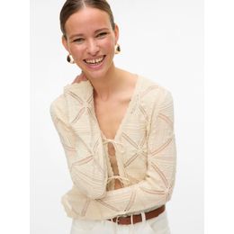 V&eacute;ro Moda VERO MODA Damen Strickjacke "VMLOLA LS V-NECK BOW CARDIGAN NOOS", beige, Gr. S, unifarben, Strick, Obermaterial: 100% Baumwolle, Strickjacken,
