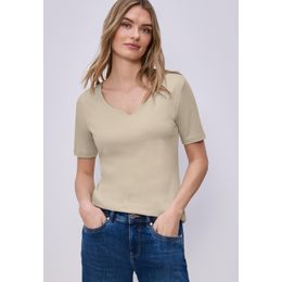 Kurzarmshirt Street One "Style Ada", Damen, Gr. 42, cotton beige, Jersey, Obermaterial: 50% Baumwolle, 50% Modal. Futter: 100% Baumwolle, unifarben, normal h&uuml;ftbedeckend, herzf&ouml;rmiger Ausschnitt, Shirts, Sommershirt mit Herz-Ausschnitt