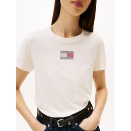 Tommy Jeans Damen Kurzarmshirt "TJW REG PARTY FLAG TEE EXT", wei&szlig;, Gr. XS, bedruckt, Single Jersey, Obermaterial: 100% Baumwolle, Shirts