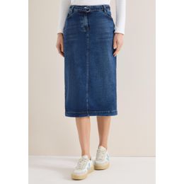 Cecil Damen Maxirockmid blau wash, Gr. 29, unifarben, Web, 77% Baumwolle, 20% wiederverwerteter Polyester, 3% Elasthan, R&ouml;cke, Middle Waist