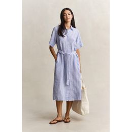 Gant Damen Hemdblusenkleid "STRIPED LINEN", blau, Gr. 38, gestreift, Web, Obermaterial: 100% Leinen, Kleider, Regular fit mit Bindeg&uuml;rtel
