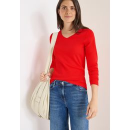 Cecil Damen Langarmshirt, rot, Gr. XL, unifarben, Web, 100% Baumwolle, Shirts, aus reiner Baumwolle