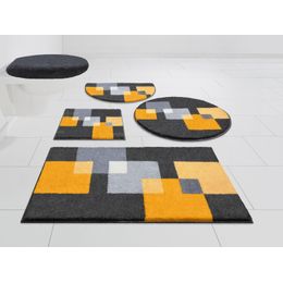 Badematte Grund, H:20mm, gelb, Polyacryl, Badematten, "Paxos", geometrisches Design, modern, flauschig, softer Flor, Made in Europe