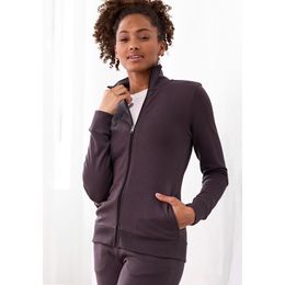 Damen Sweatjacke, BENCH. LOUNGEWEAR, Gr. 32, grau, Interlock, Obermaterial: 60% Baumwolle, 40% Polyester, bestickt, unifarben, Basic, Sweatjacken,