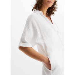bonprix Damen Shirtbluse "Oversize-Longbluse aus softem Musselin", wei&szlig;, Gr. 42, Obermaterial: 100% Baumwolle, Blusen, Oversize-Passform, f&uuml;r warme